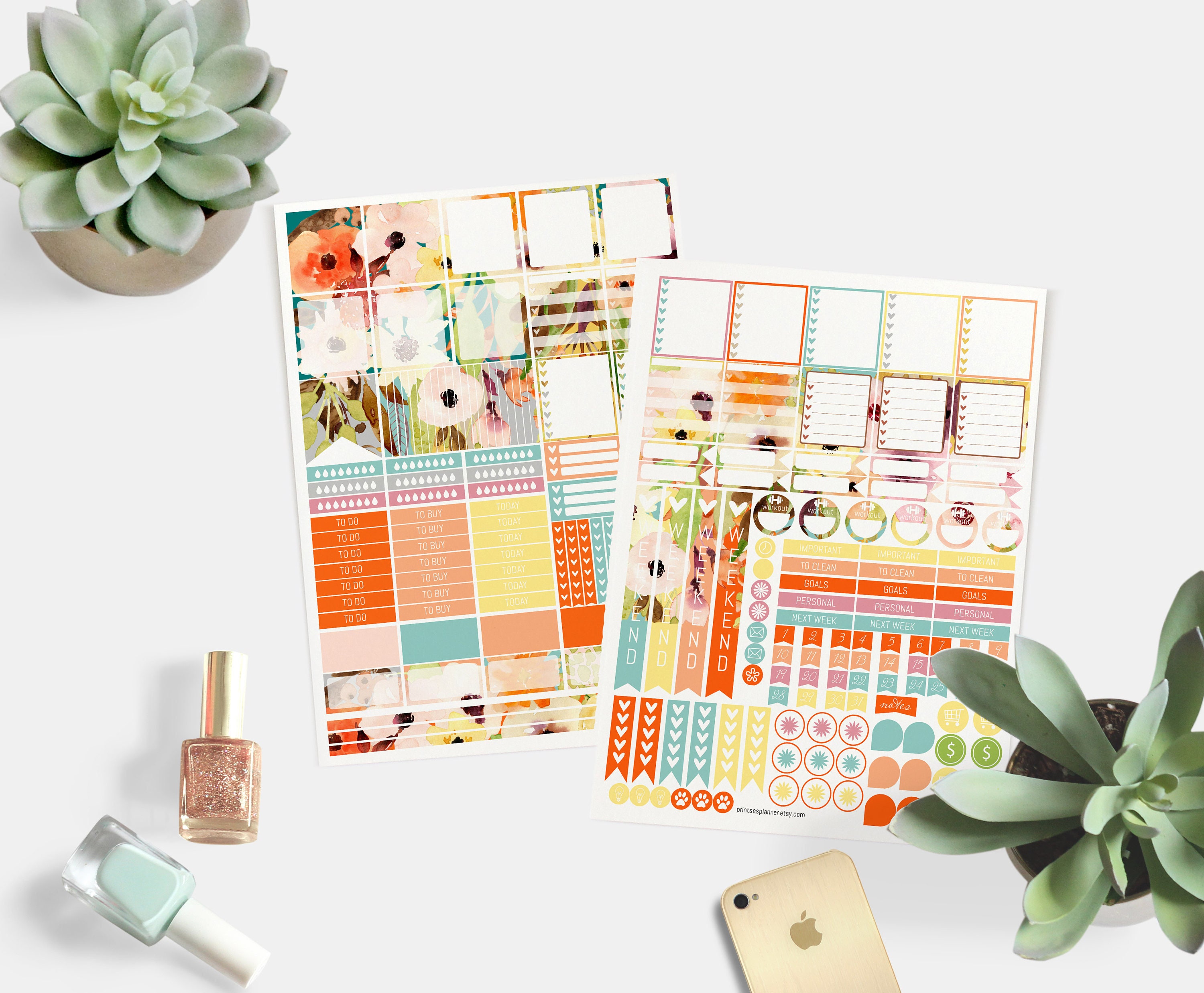 Horizontal Planner Stickers Summer Flowers Planner Stickers | Etsy