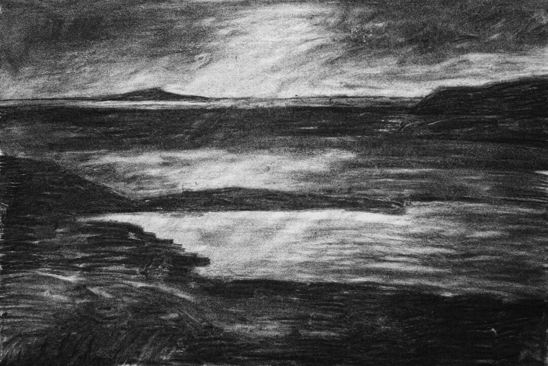 Cuillin Ridge Charcoal Landscape Drawing, Isle of Skye Art (59x42 Cm ...