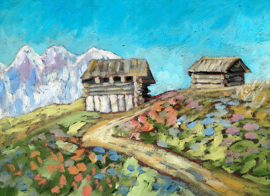 Dolomites Barns, Oil Painting, Dolomite Painting, Fine Art, Landscape ...