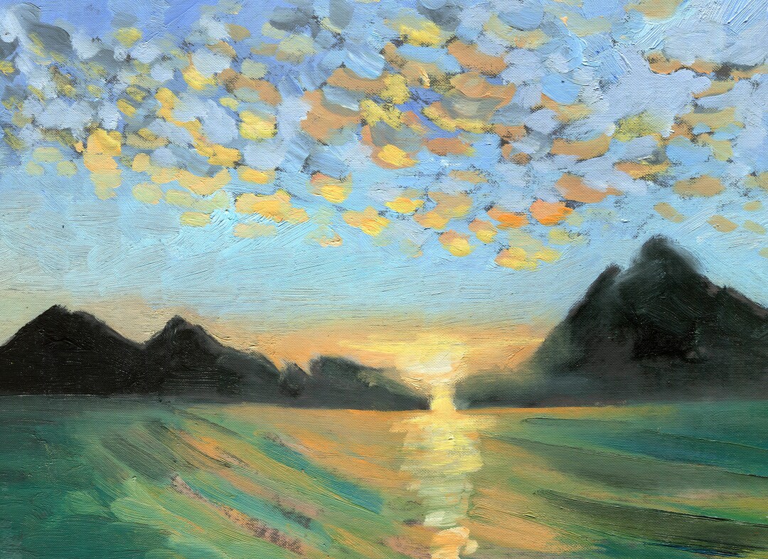 Midnight Sun, Lofoten Islands, Original Fine Art, Oil Painting, Ocean ...