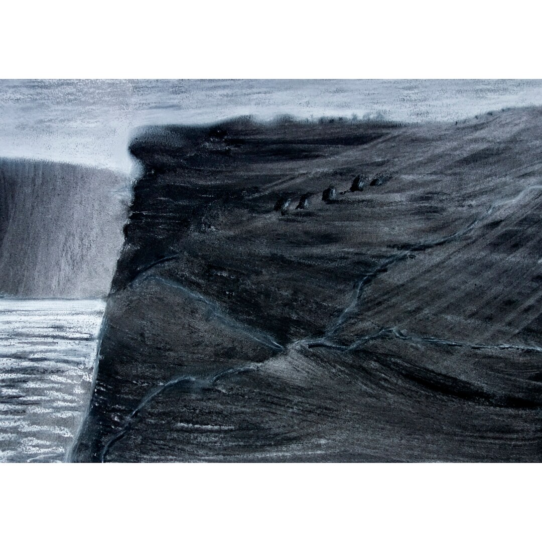 Landscape Drawing , Cliff Path With Trees, Large Charcoal Drawing ...