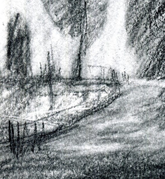 Winding River Drawing Black And White