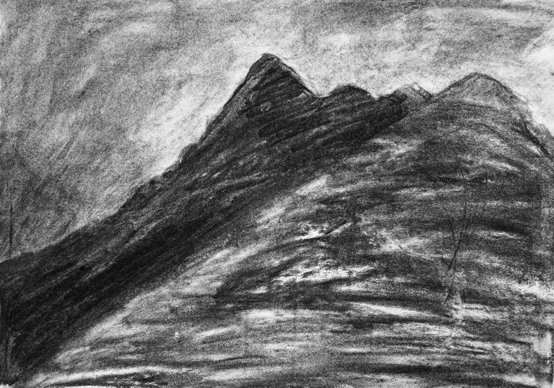 Charcoal Drawing, Cuillin Ridge, Skye Landscape, Fine Art (16x23 In) - Etsy