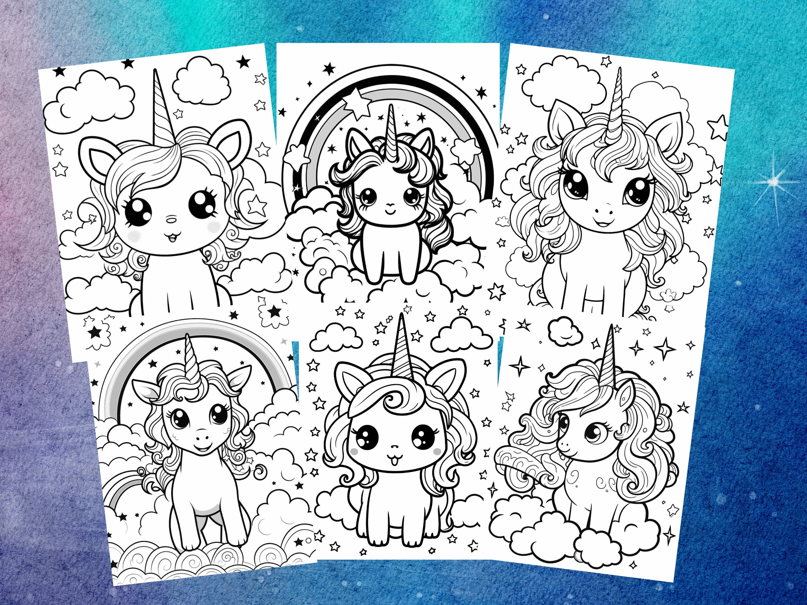 Cute Kawaii Unicorn Coloring Pages X30 for Kids PDF File - Etsy UK