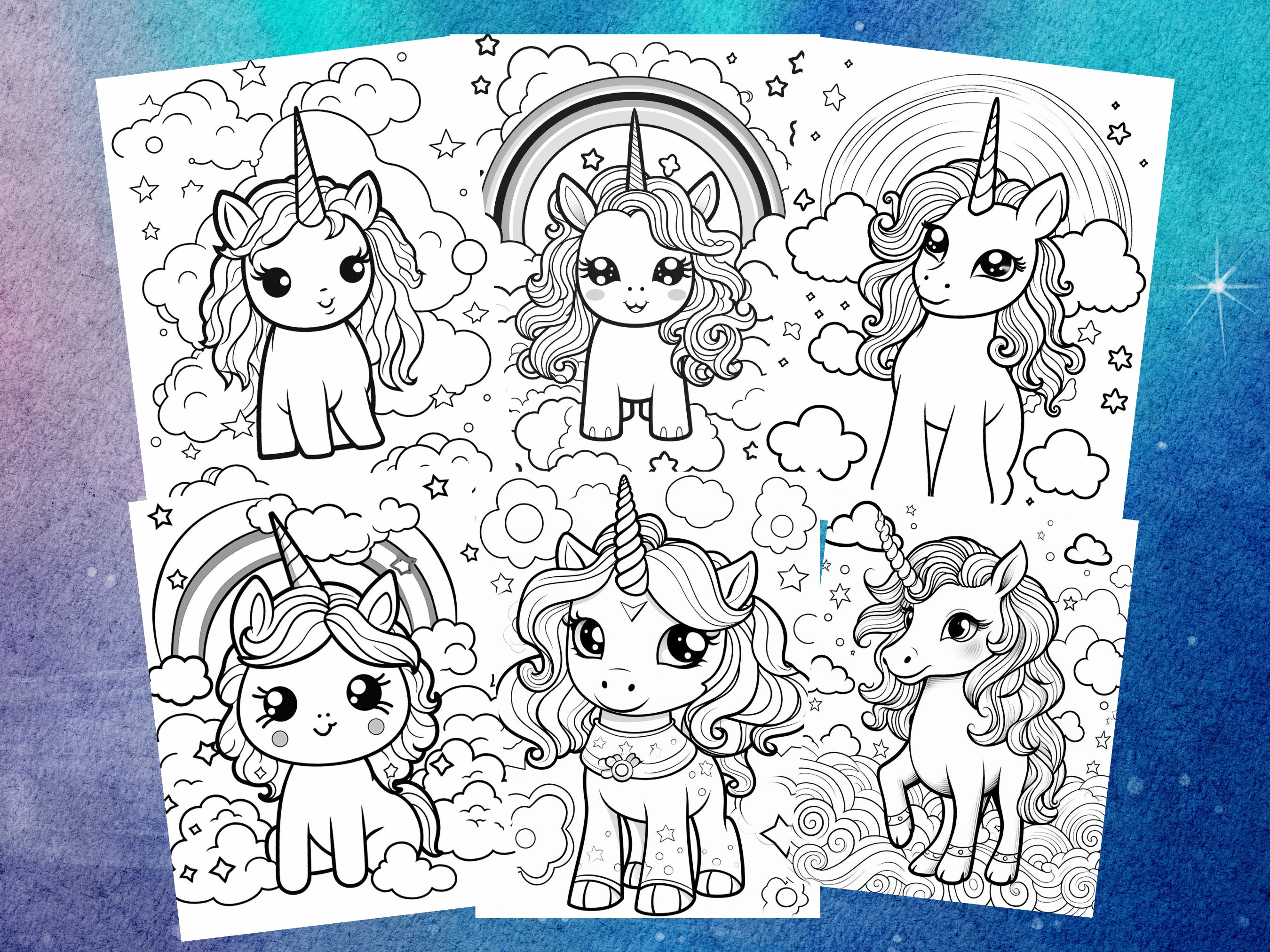 Cute Kawaii Unicorn Coloring Pages X30 for Kids PDF File - Etsy UK