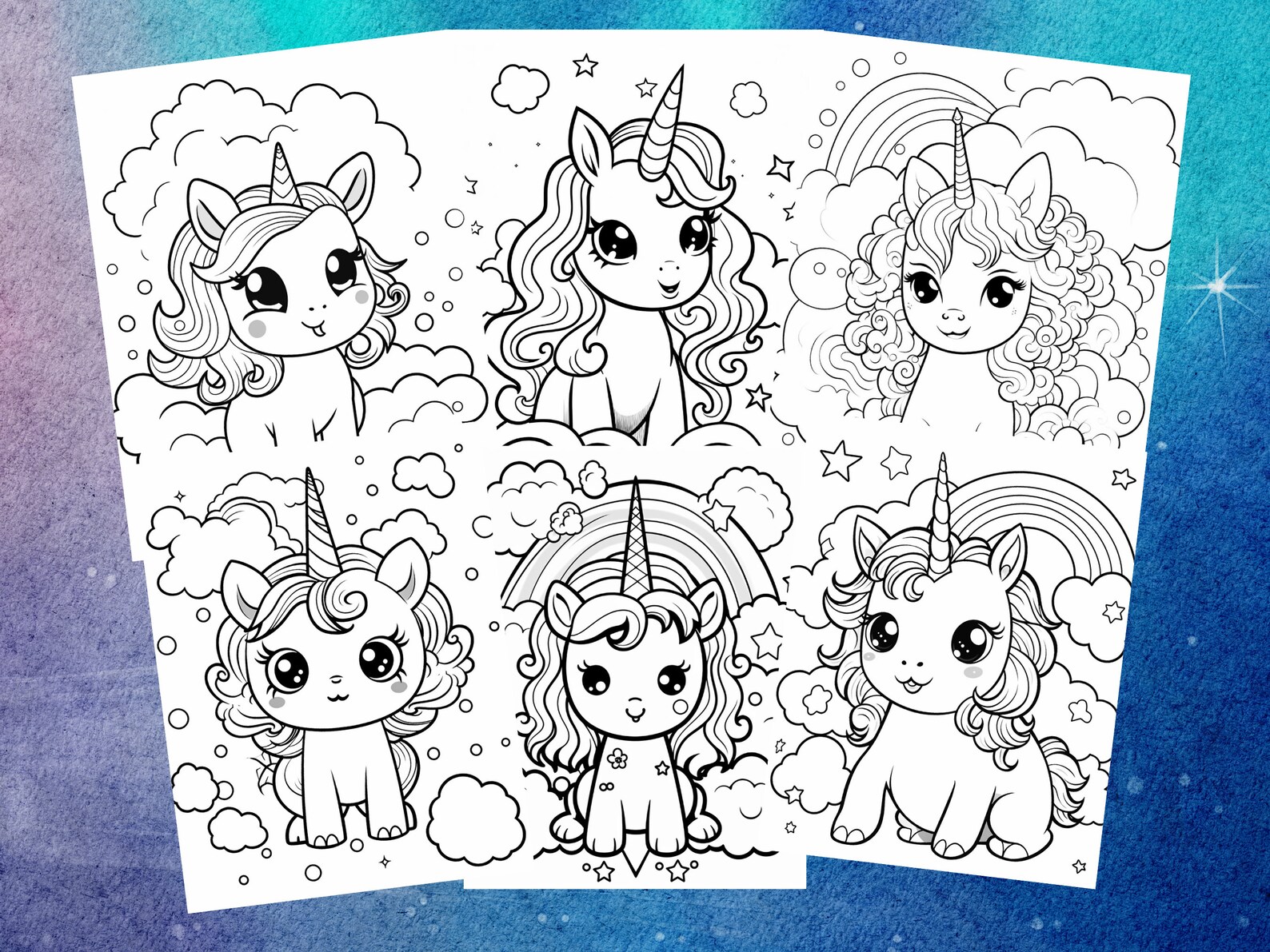 Cute Kawaii Unicorn Coloring Pages X30 for Kids PDF File - Etsy UK