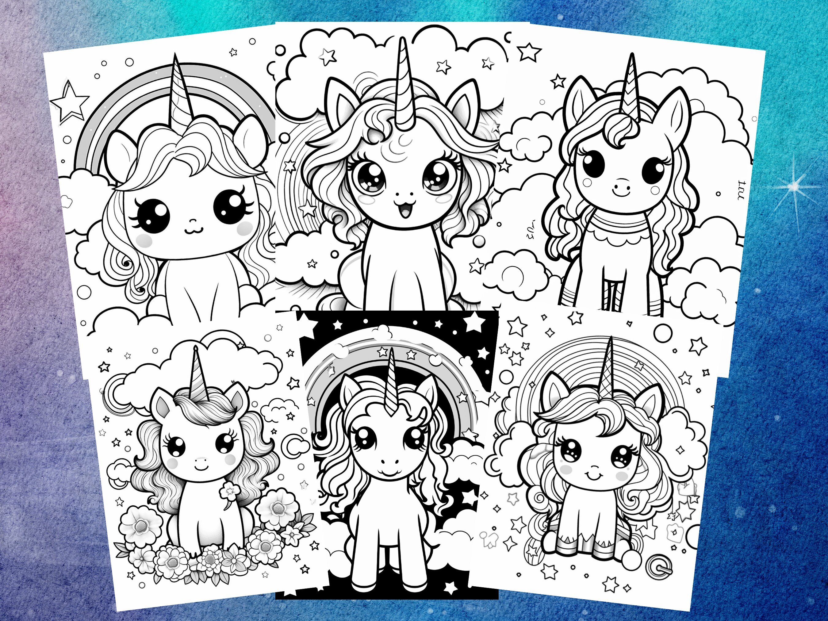Cute Kawaii Unicorn Coloring Pages X30 for Kids PDF File - Etsy UK