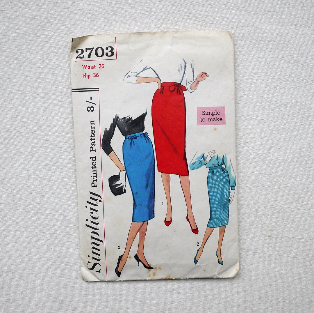 1950s Slim Pencil Skirt Sewing Pattern Simplicity 2703 Waist - Etsy
