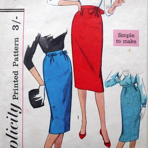 1950s Slim Pencil Skirt Sewing Pattern, Simplicity 2703, Waist 26 ...