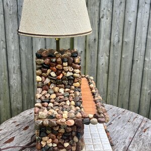 Vintage Folk Art Stone Fireplace Lamp Handmade Cabin Lakehouse Rustic ...