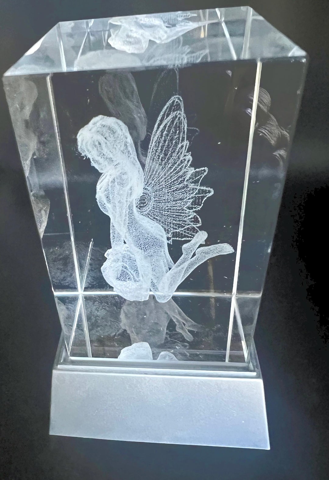 Crystal Laser Engraved Fairy on Lighted Pedestal Night Lights 3D ...