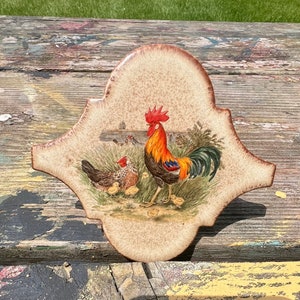 Vintage Rooster Wall Tiles Set of 2 Kitchen Art Tile Farmhouse Rustic ...