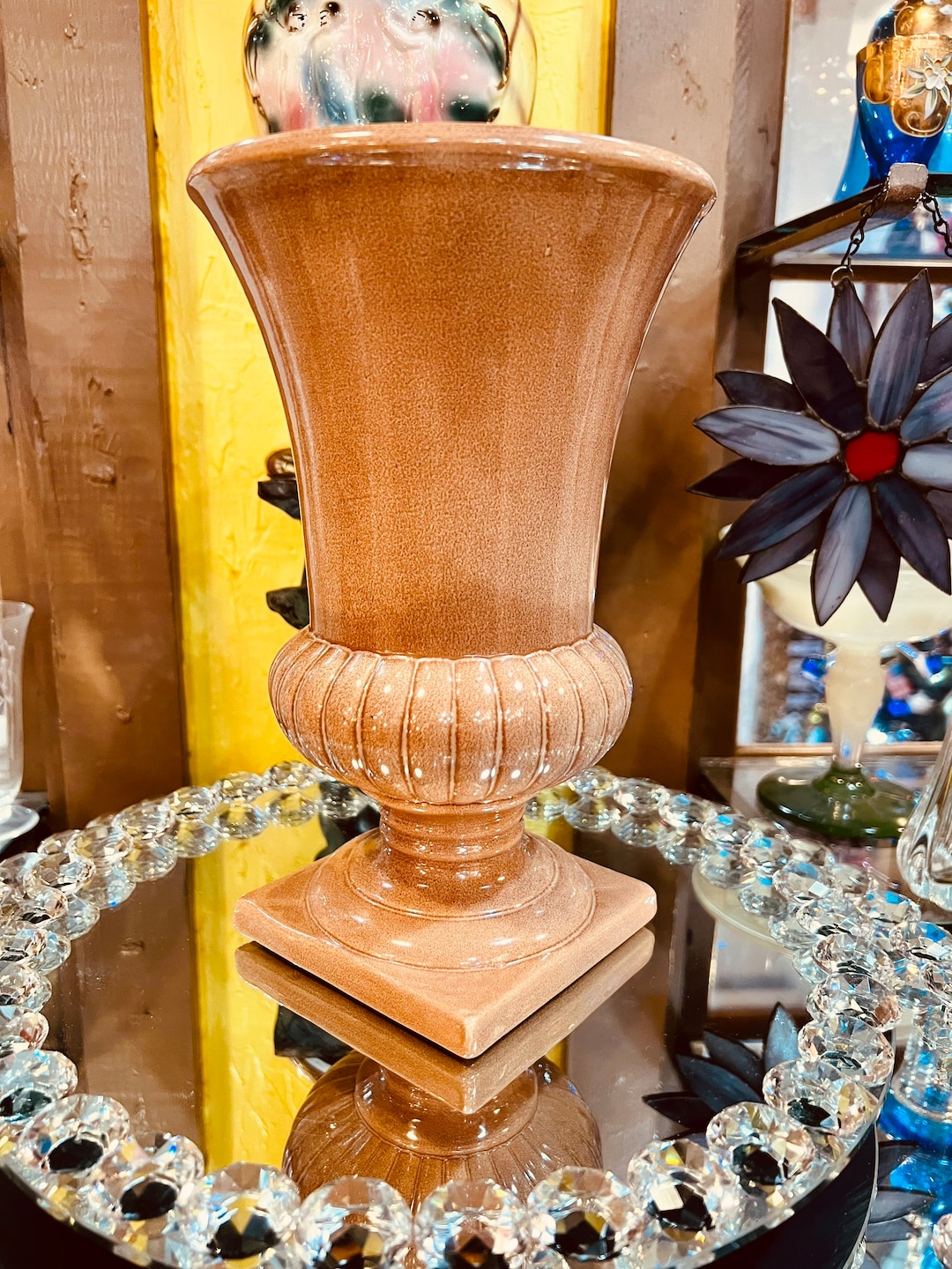 Vintage Red Wing Pottery Vase Pedestal Urn Salmon Pink Flower Wedding ...