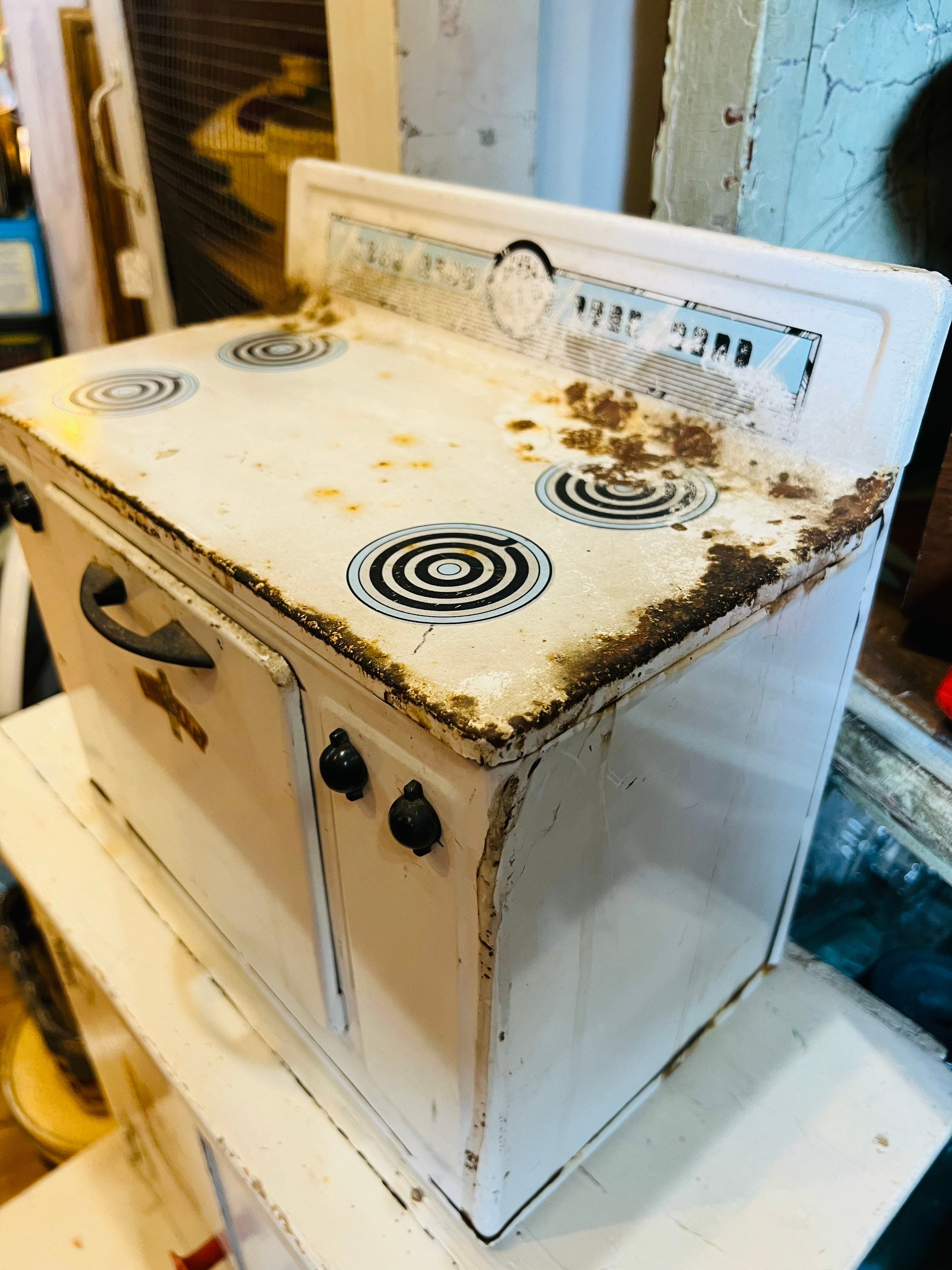 Vintage Toy Stove Oven Little Chef Metal Rustic Farmhouse Chippy ...
