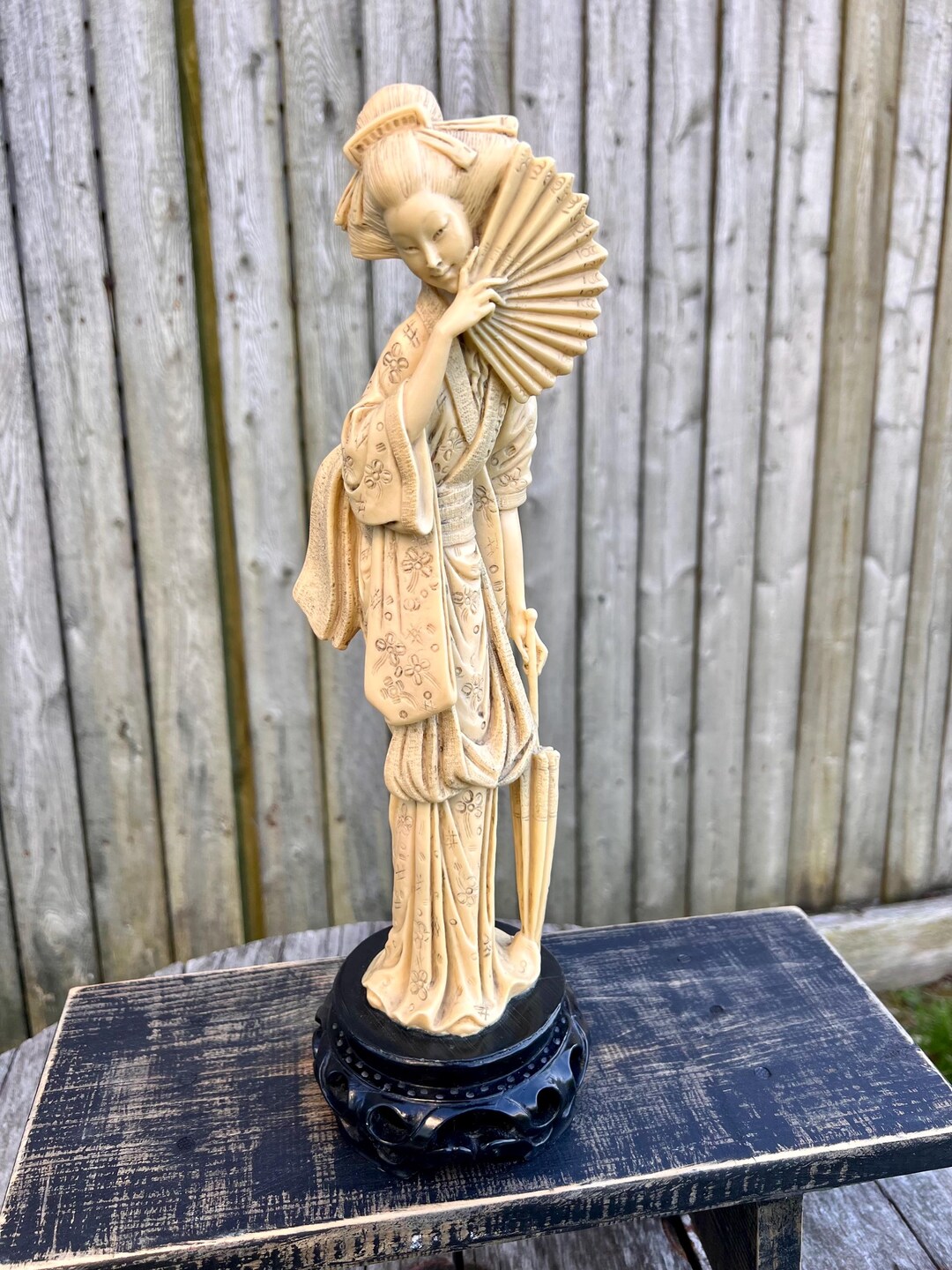 Vintage Japanese Geisha Sculpture 1950s Hand Carved Resin Made in Italy ...