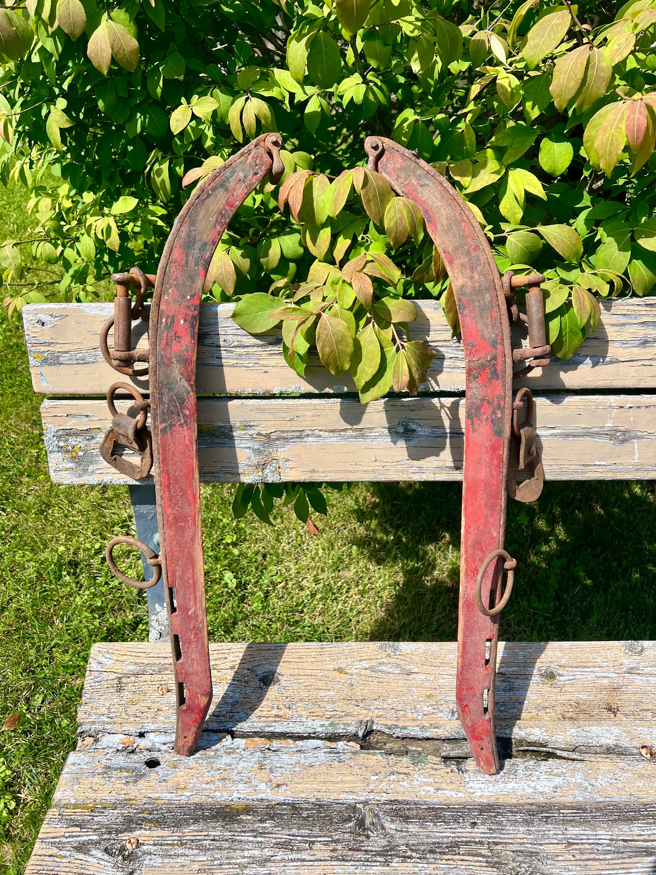 1800s Antique Horse Mule Yoke Harness Hames Collar Original Barn Red ...