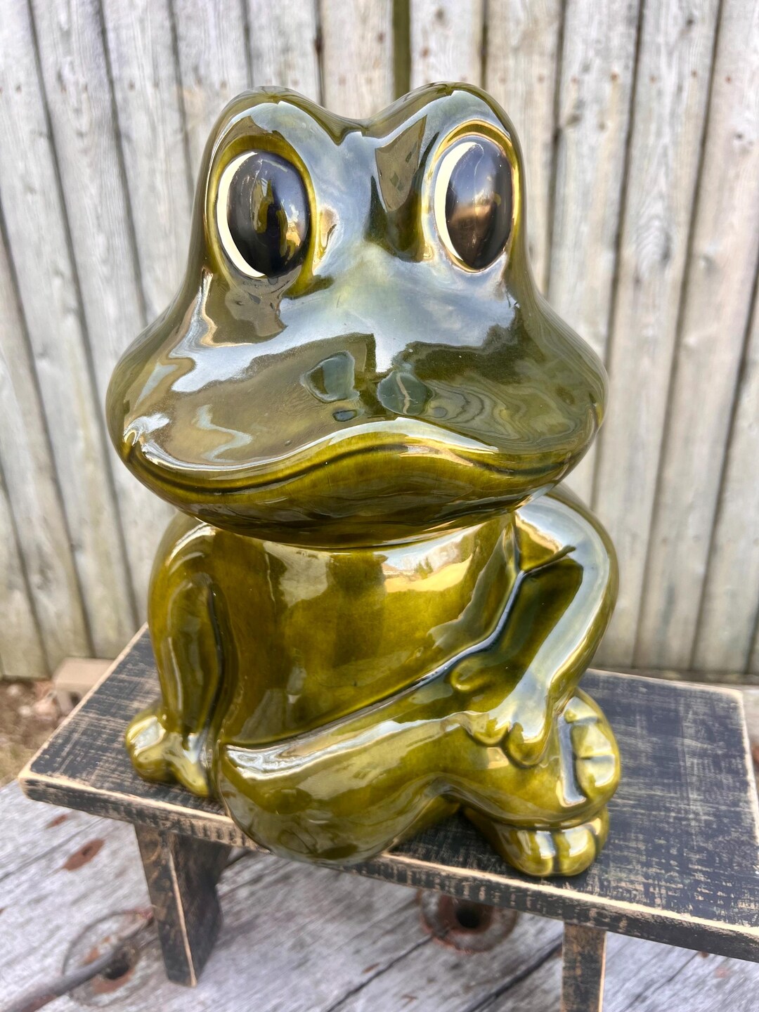 Vintage Neil the Frog Cookie Jar Large Kitchen Storage Jars Green Frogs ...