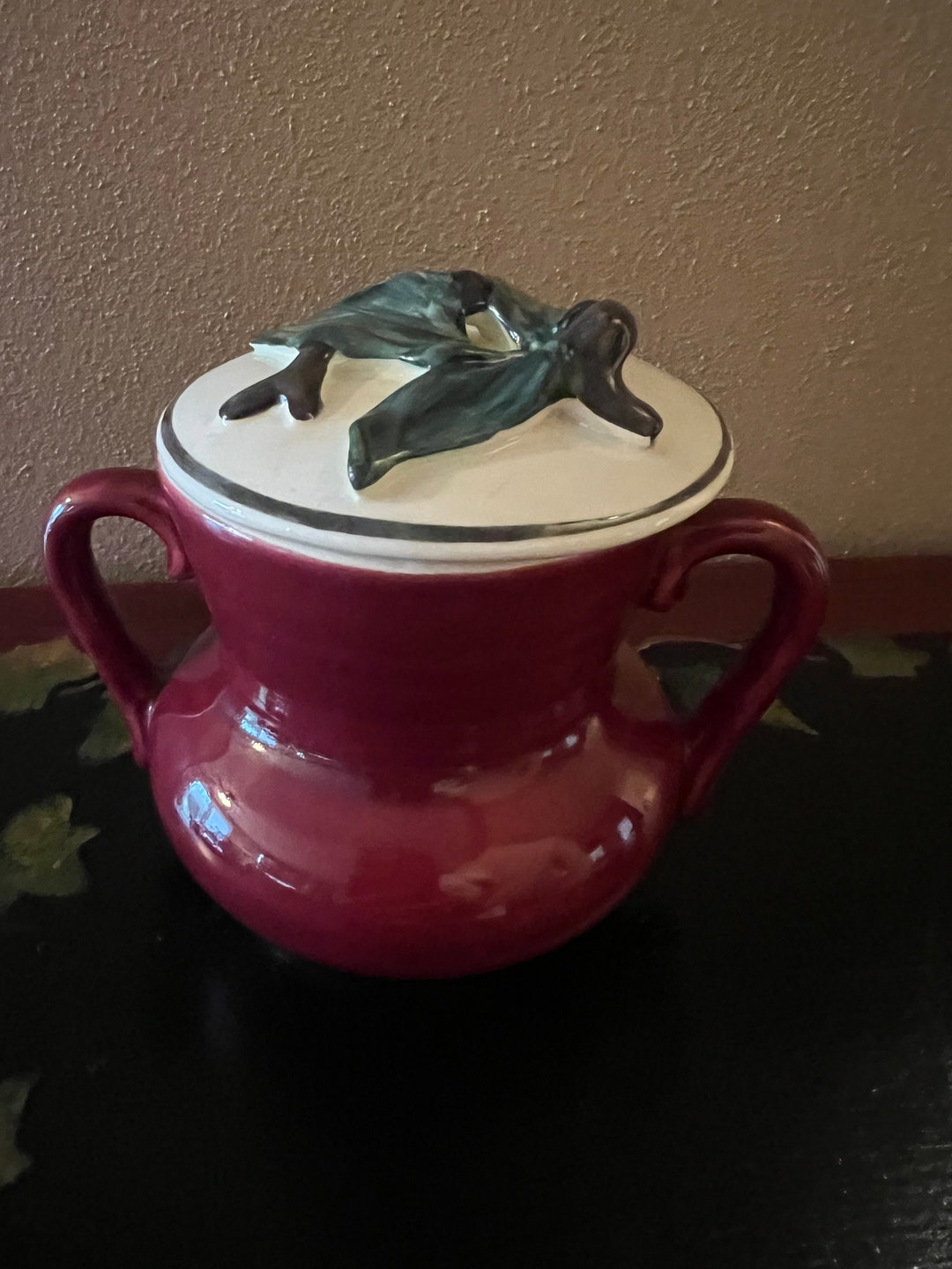 Red Wing Pottery Sugar Bowl With Lid Burdgundy Covered Pot Two Handled ...