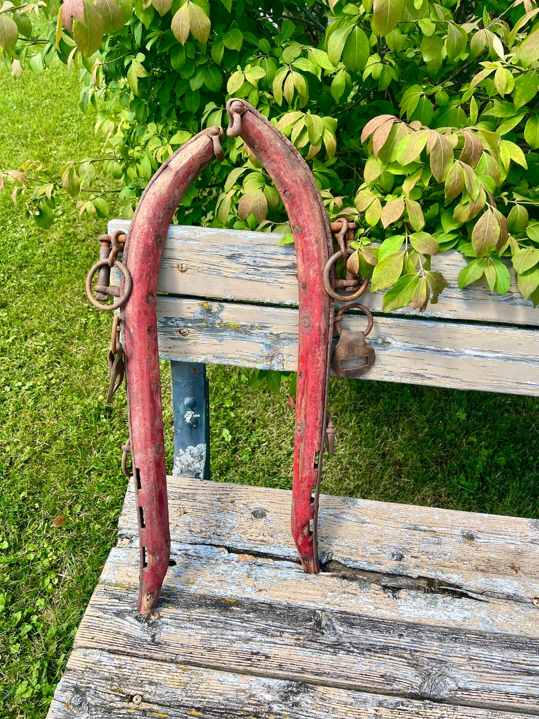1800s Antique Horse Mule Yoke Harness Hames Collar Original Barn Red ...