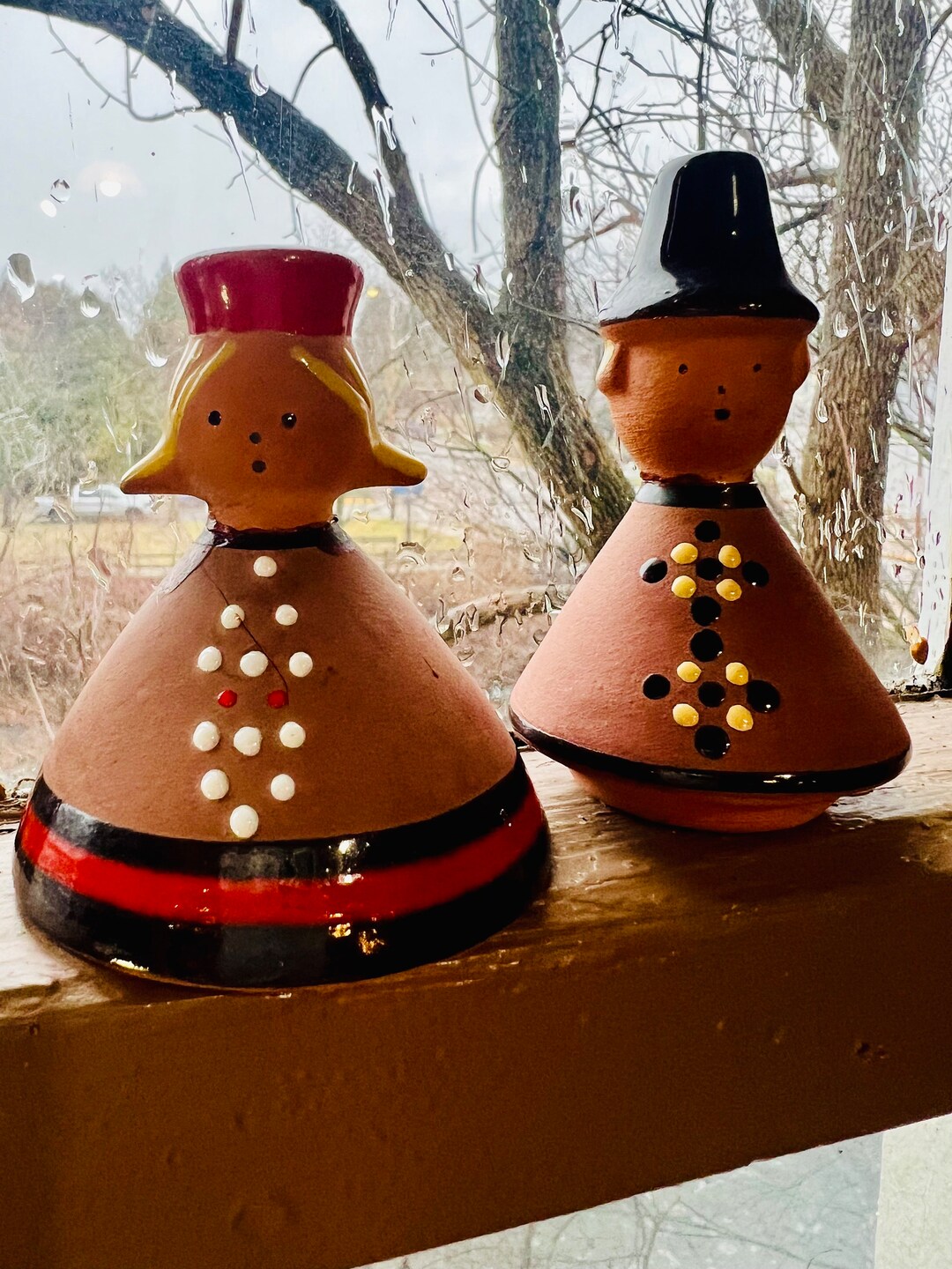 Vintage Folk Art Pottery Figures Latvian Girl Boy Clay Hand Painted Set ...