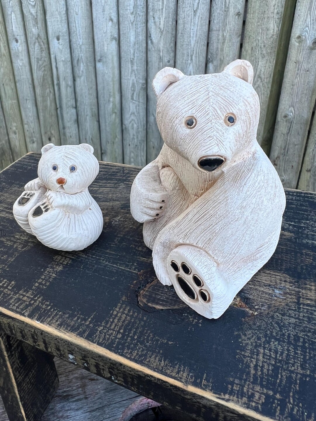 Artesania Rinconada Polar Bears Figurines Hand Carved Sculpture Animals ...