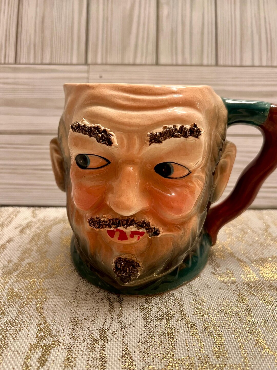Toby Mug Jug Man Face With Textured Spaghetti Eyebrows and Mustache Bar ...