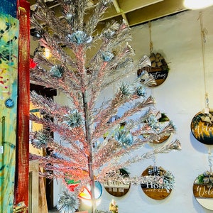 5 1/2 Ft Vintage Everlasting Aluminum Christmas Tree With Pom Poms and ...