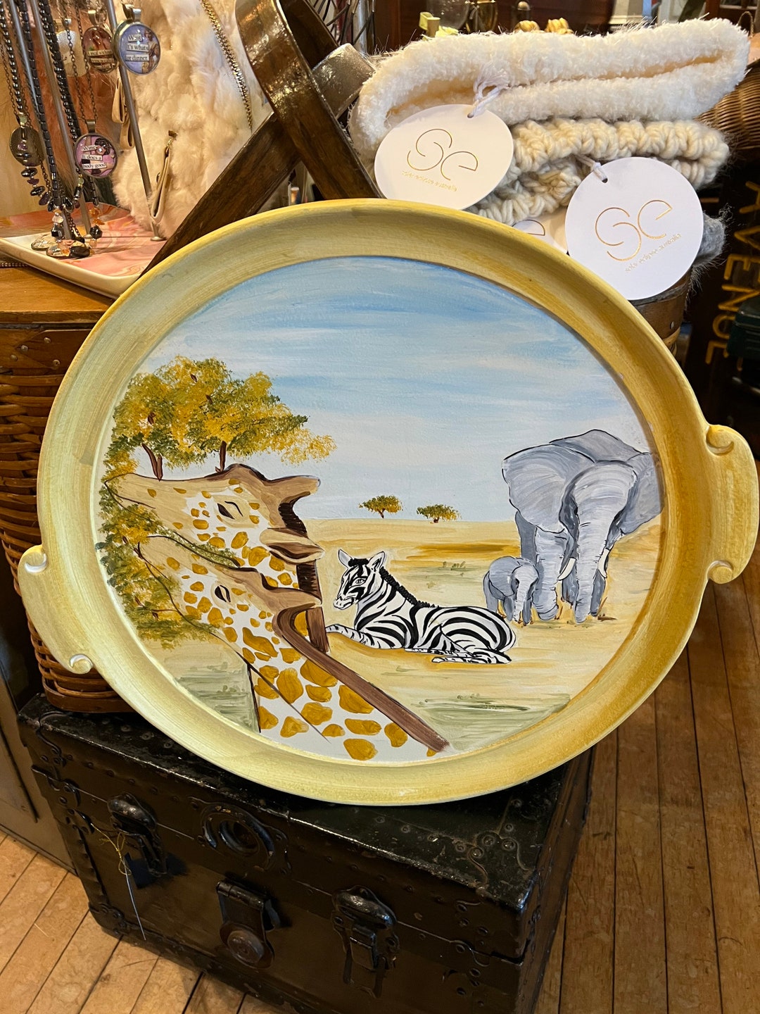 Giraffe Tray Handpainted Safari Animals Serving Trays Home Decor Yellow ...