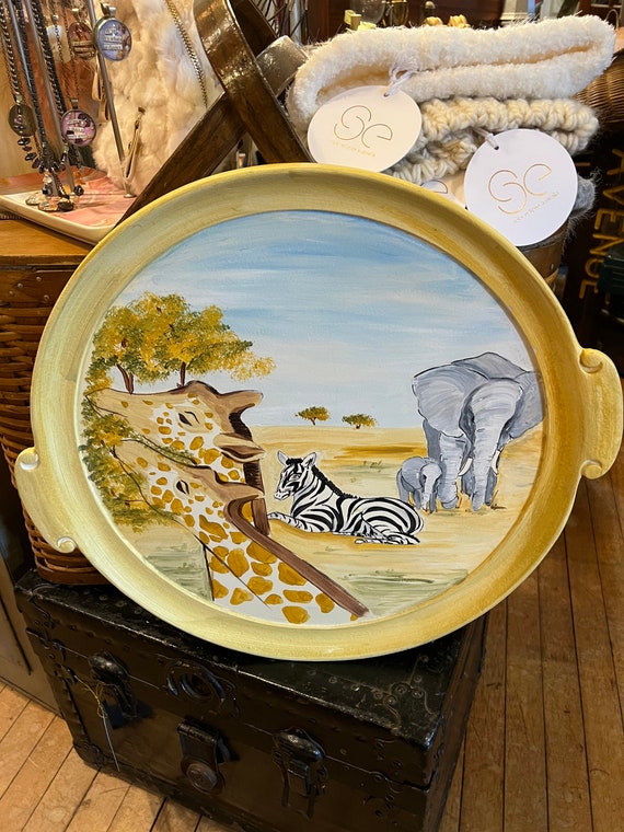 Giraffe Tray Handpainted Safari Animals Serving Tray Home | Etsy