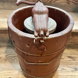 Antique Hand Churn Ice Cream Maker Wooden Primitives Freezer Crank ...