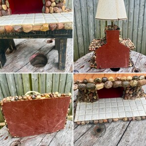 Vintage Folk Art Stone Fireplace Lamp Handmade Cabin Lakehouse Rustic ...