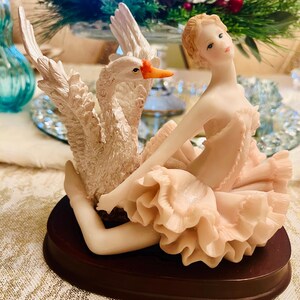 Ballerina and Swan Statue on Wood Base Ballerinas Swans Christmas Gifts ...
