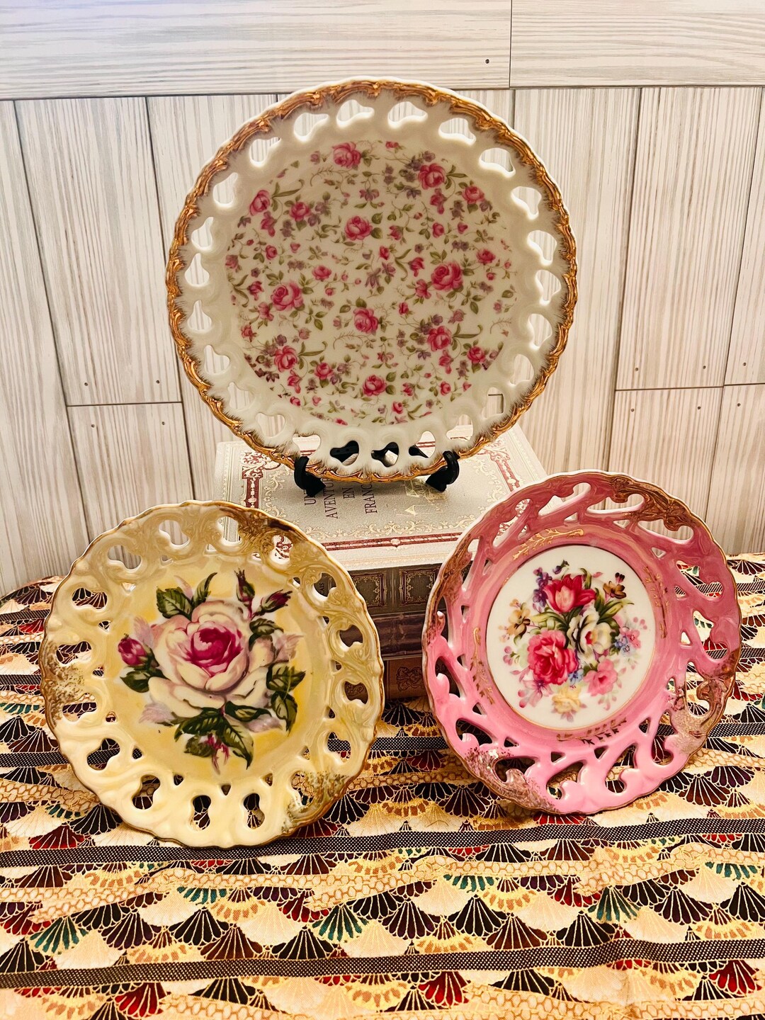 Vintage Floral Plates Lefton Rose Chintz Small Dish Bowl and Royal ...