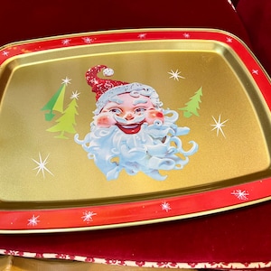 Atomic Santa Serving Tray MCM Retro Trays Cocktail Trays Snowflakes ...