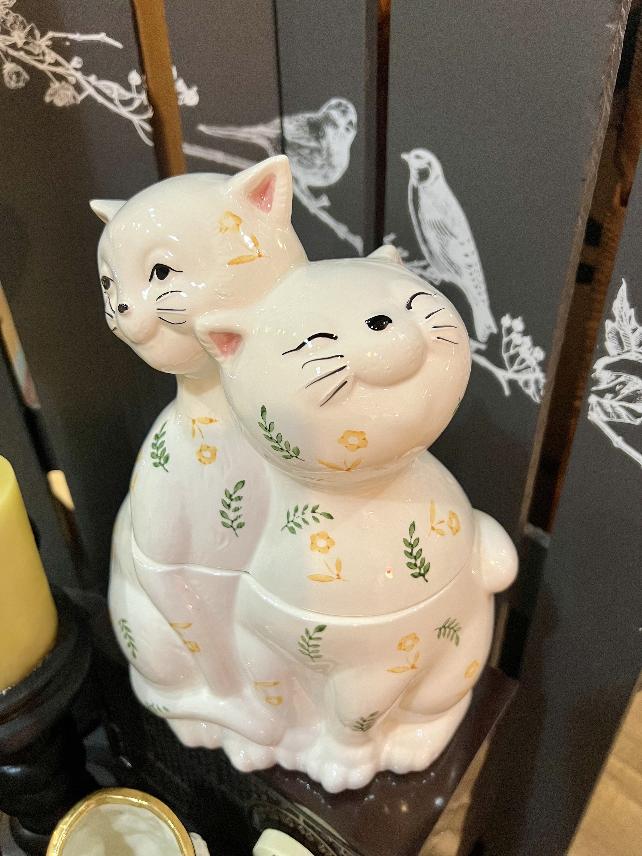 Vintage Ceramic Smiley Cats Cookie Jar Fred Roberts Co San Francisco Made in Japan Floral Design ...