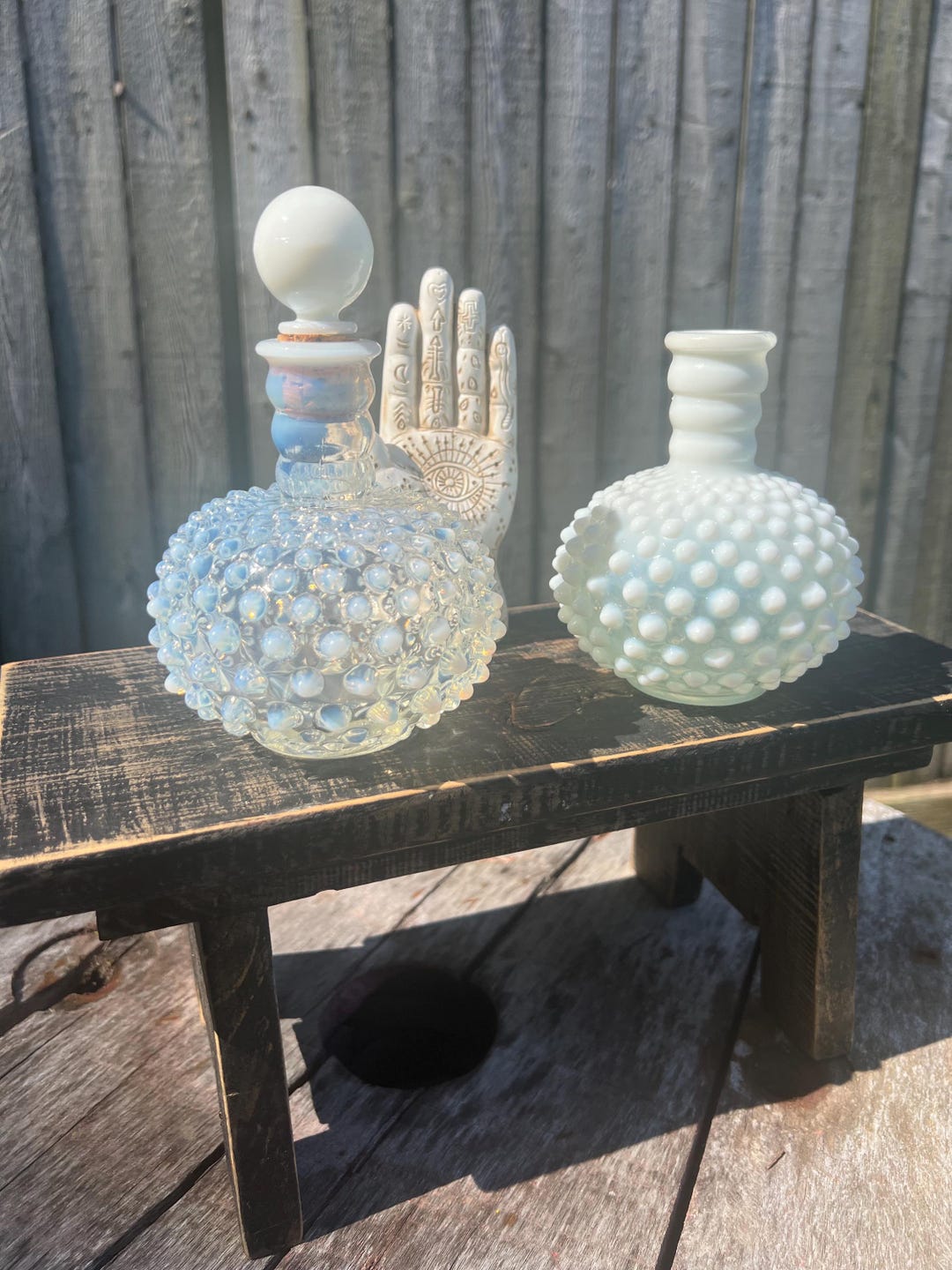 Vintage Hobnail Moonstone Opalescent Glass Decanters With Stopper ...