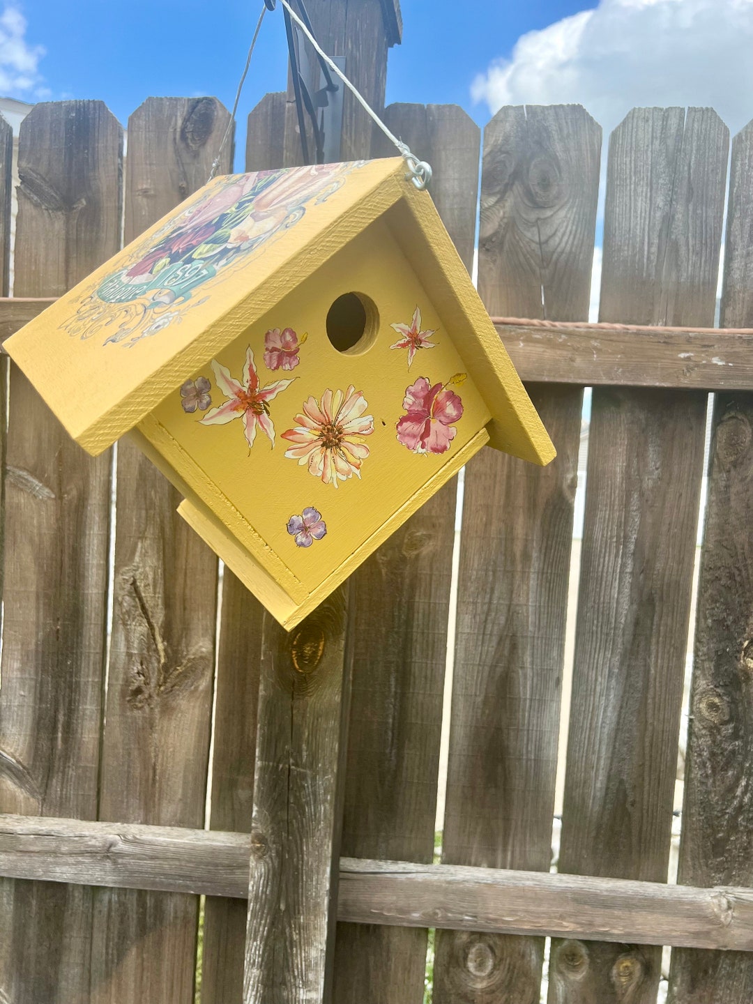 Yellow Bird House Painted Upcycled Home Garden Decor Flowers - Etsy