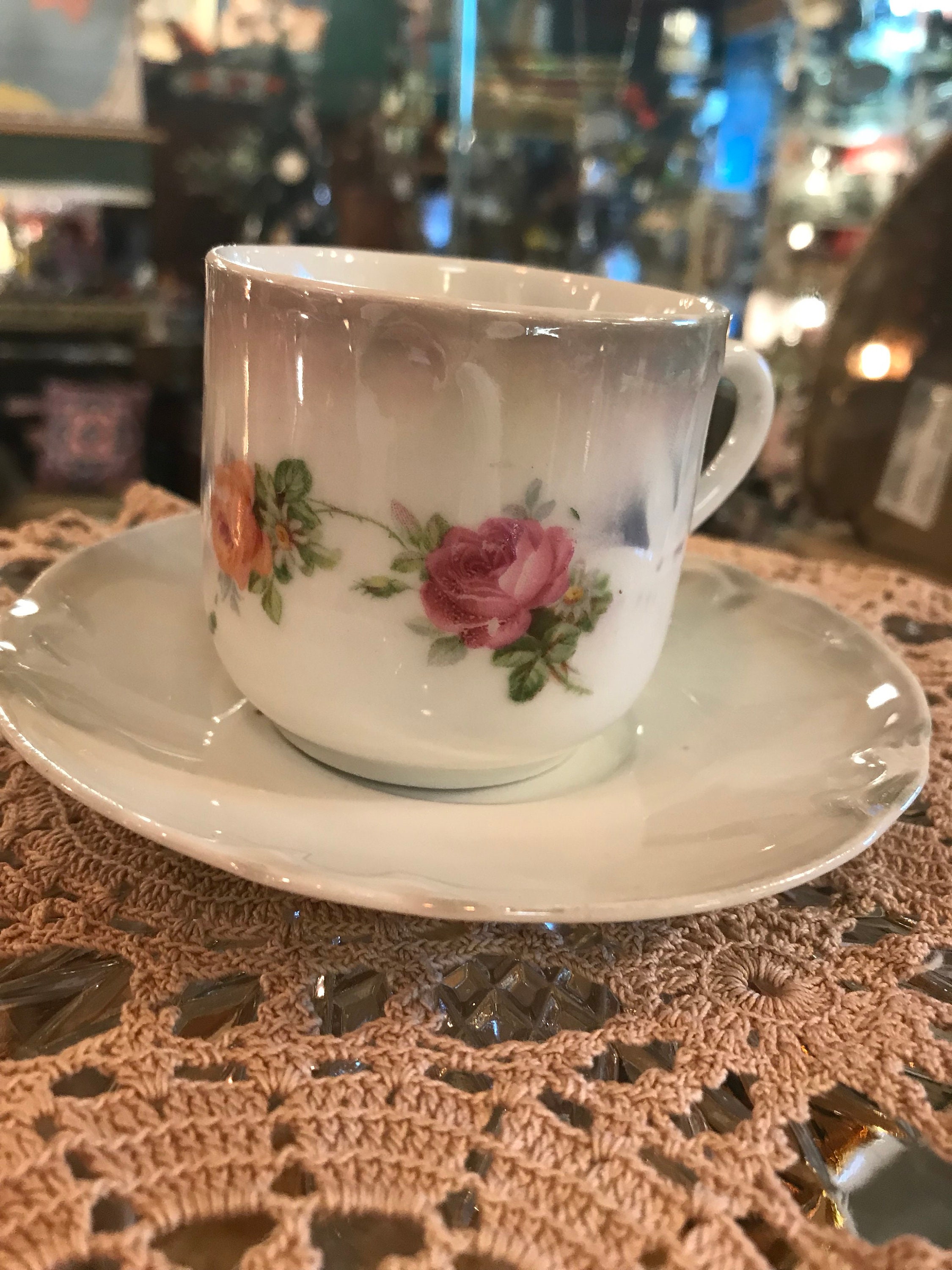 Vintage German Tea Cup and Saucer Set Floral Lustre Party Shabby Chic ...