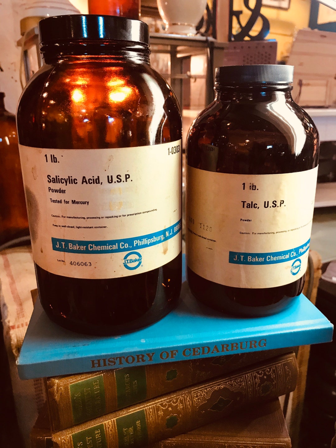 Vintage Amber Medical Bottles Talc and Salicylic Acid Bottles ...
