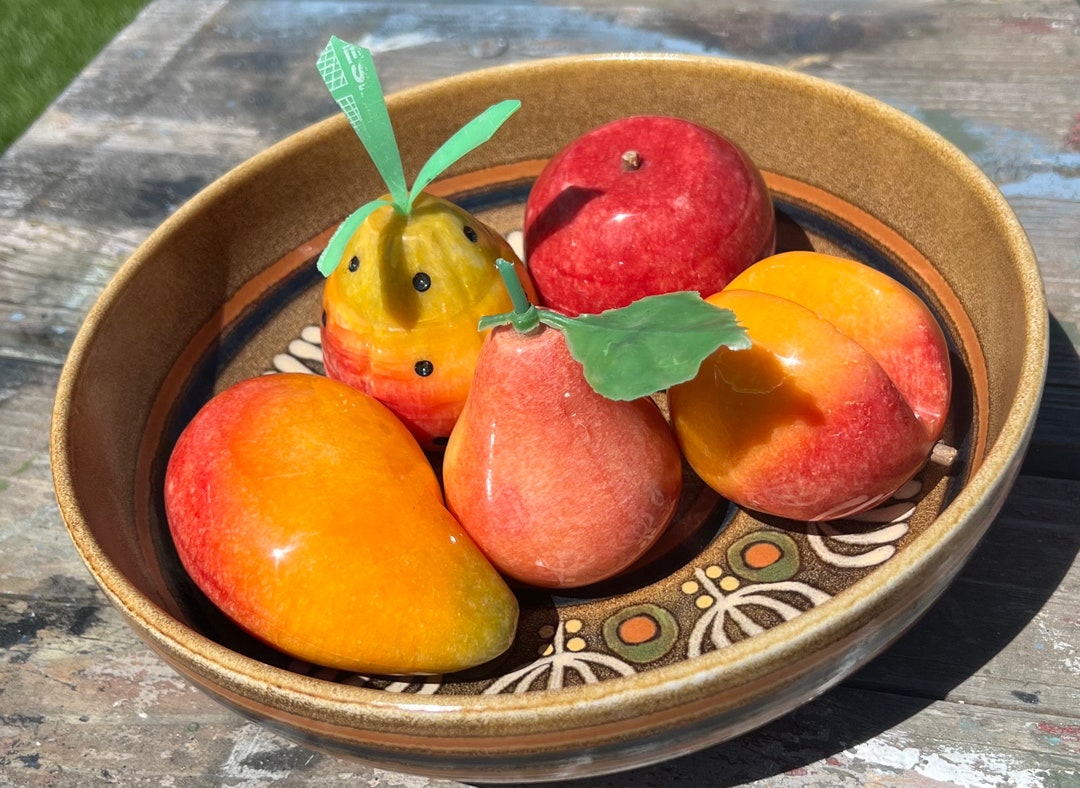 Vintage Italian Alabaster Marble Fruit Set of 5 Mango Pineapple Pear ...