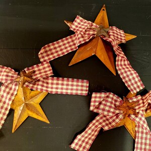 Rustic Star Ornaments Handmade Rusty Star Red White Checkered Ribbon ...