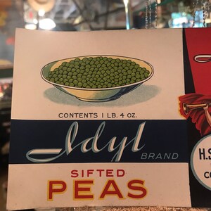 1920s Idyl Sifted Peas Vintage Canning Labels/old New Stock Labels ...