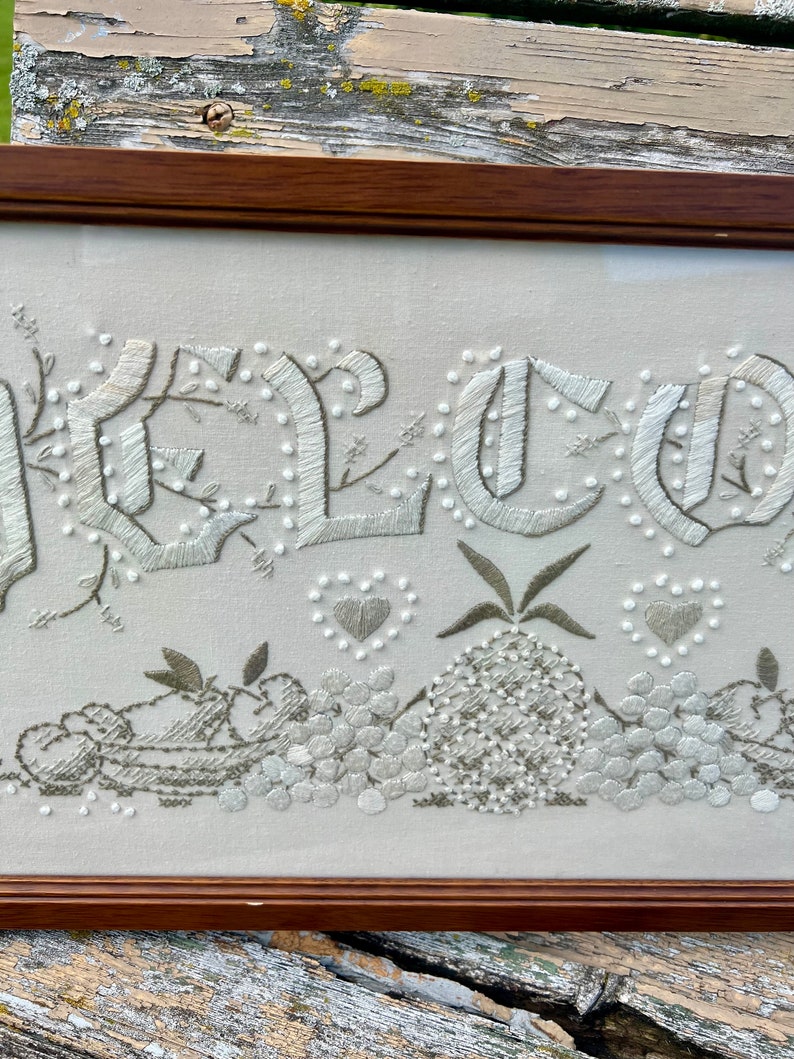 Vintage Embroidered Welcome Sign Home Decor Fruit Pineapple Pears ...