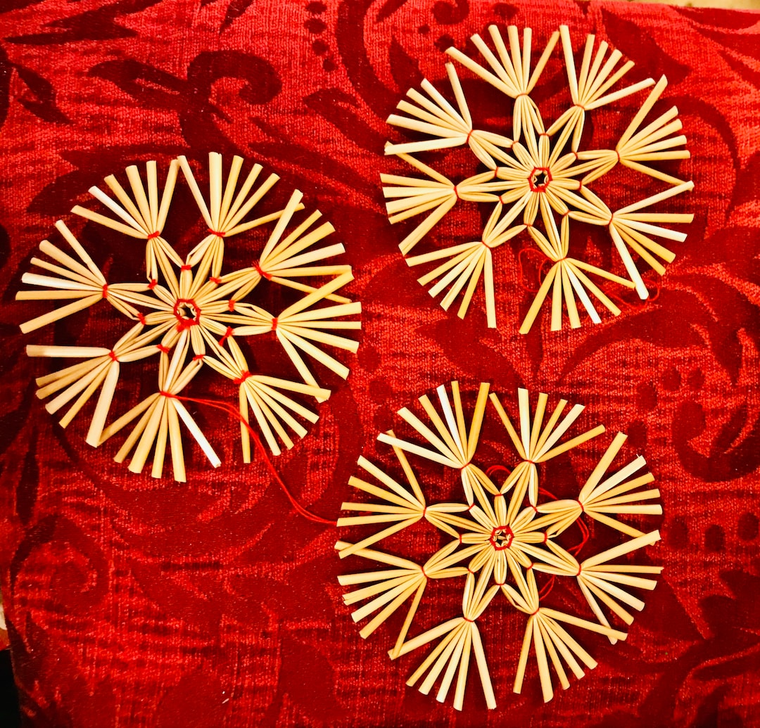 Scandinavian Straw Ornaments Christmas Stars Decor German Straw Holiday ...
