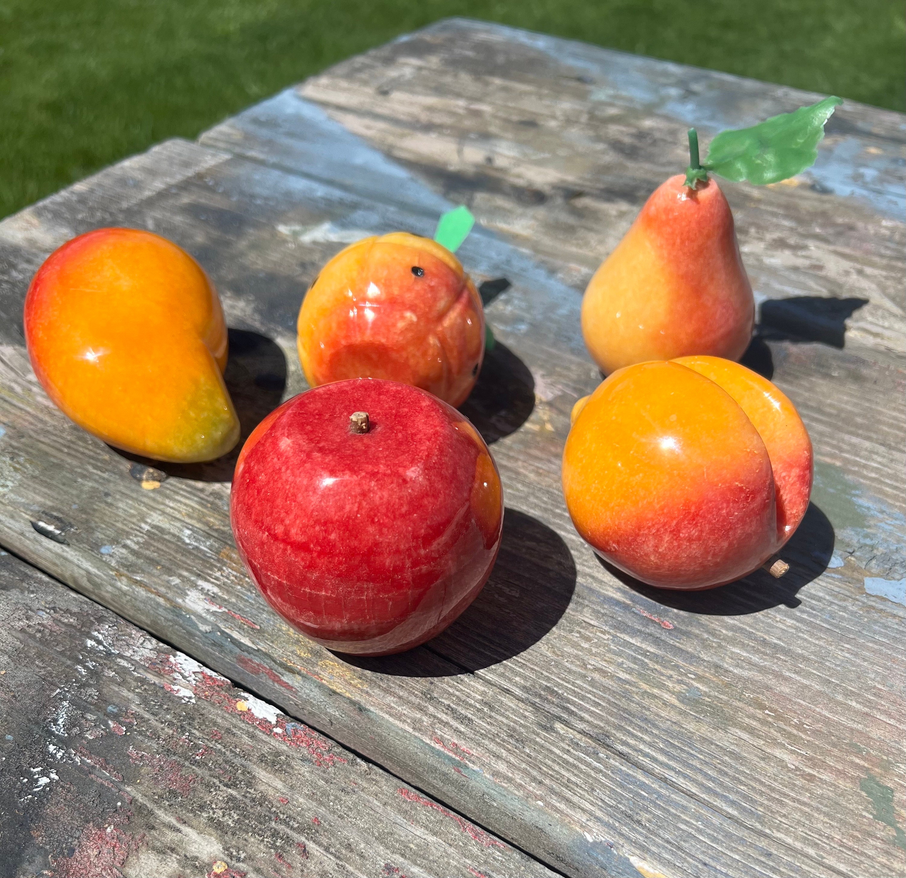 Vintage Italian Alabaster Marble Fruit Set of 5 Mango Pineapple Pear ...