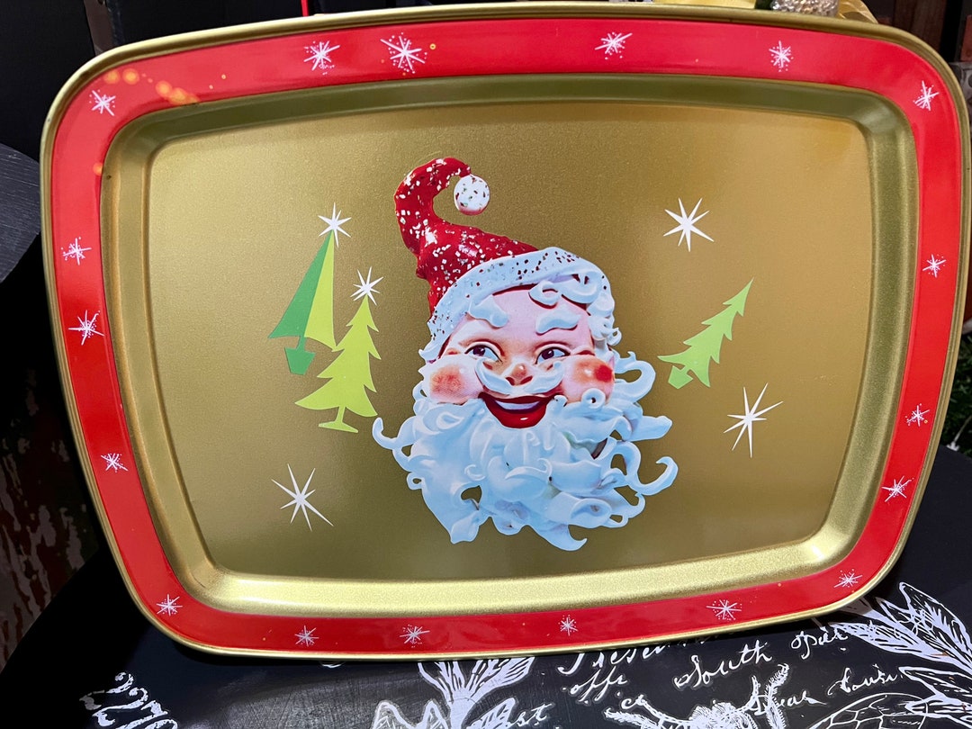 Atomic Santa Serving Tray MCM Retro Trays Cocktail Trays Snowflakes ...