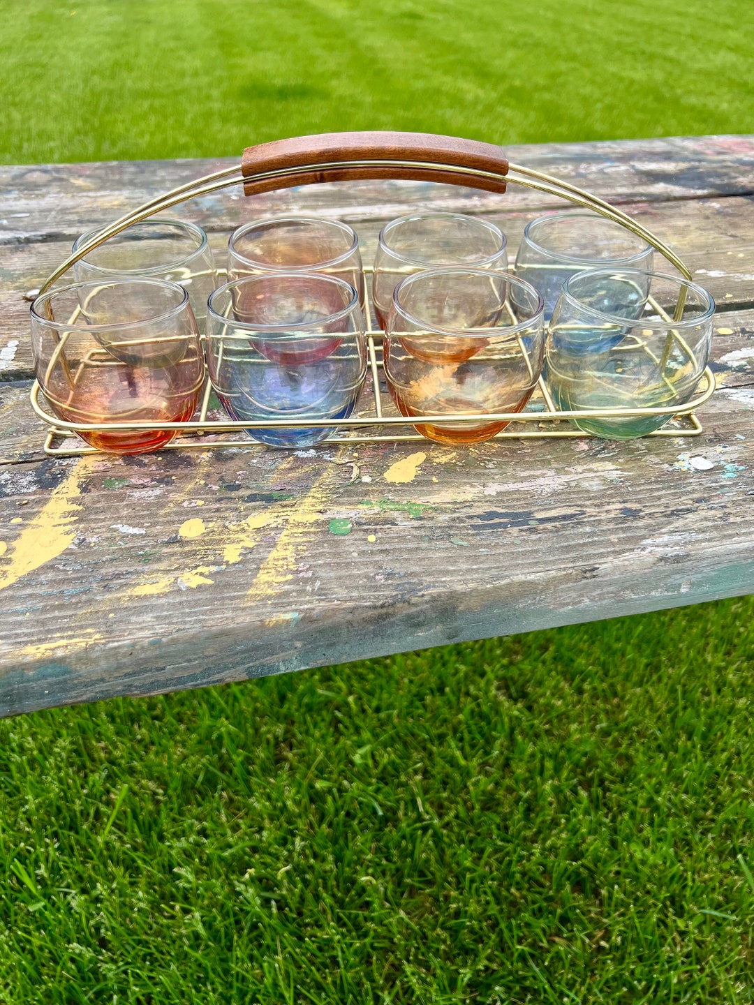 Federal Glass Over the Rainbow Roly Poly Glasses With Carrier Cocktail ...