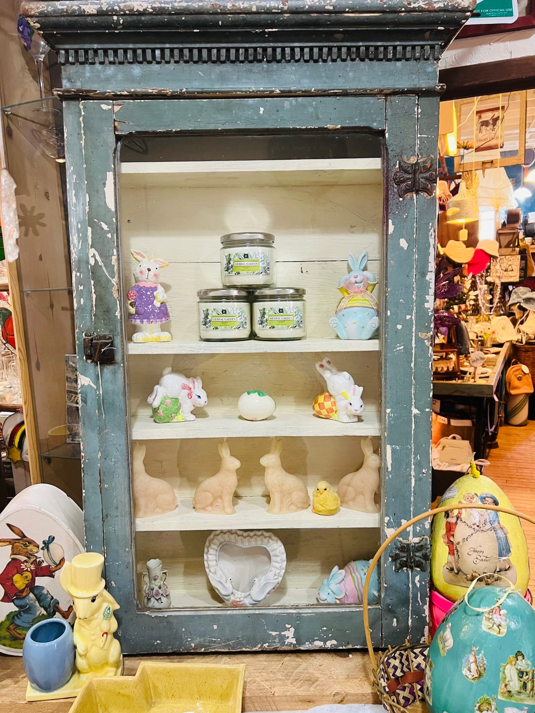 Primitive Hutch Cabinet Chippy Paint Curio Rustic Farmhouse Primitives ...