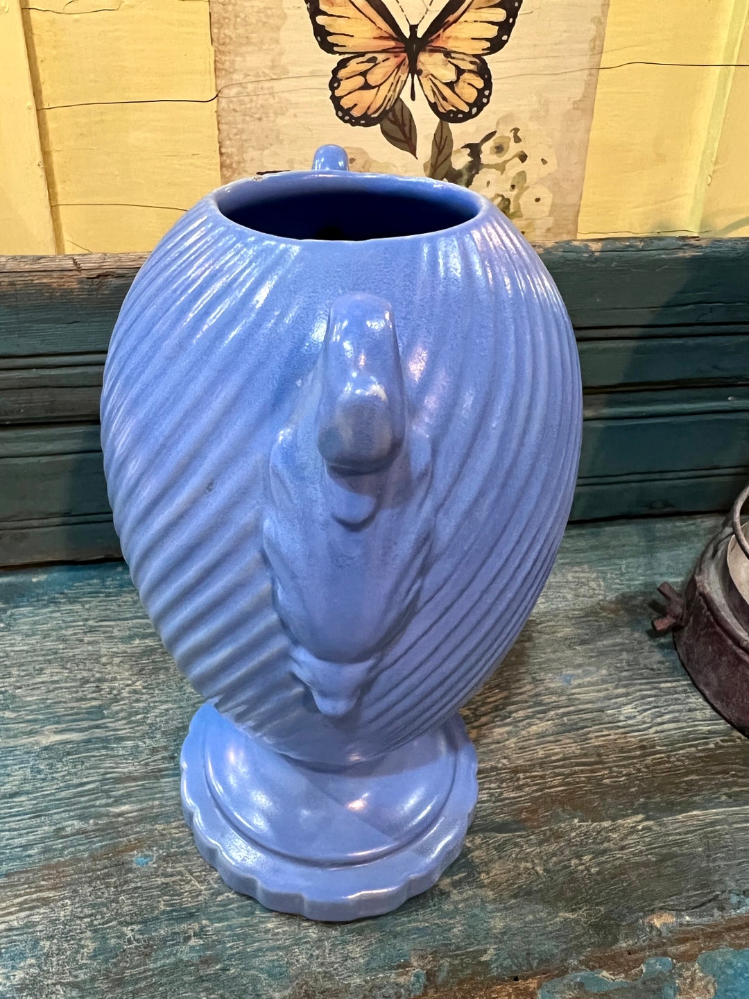 Haeger Vase Blue Swirl Handled Urn Vintage Art Pottery Wedding Cottage ...