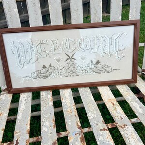 Vintage Embroidered Welcome Sign Home Decor Fruit Pineapple Pears ...